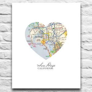 San Diego California Vintage Heart Map DIGITAL DOWNLOAD for You 2 Print ...