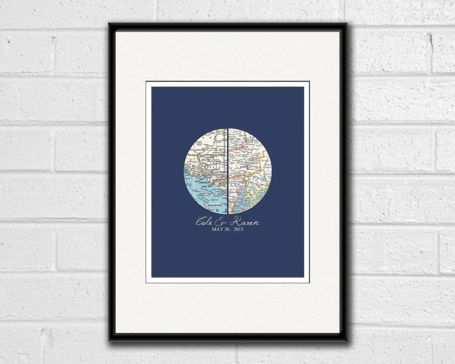 Custom Wedding Couple Split Circle Map ART PRINT Wedding | Etsy