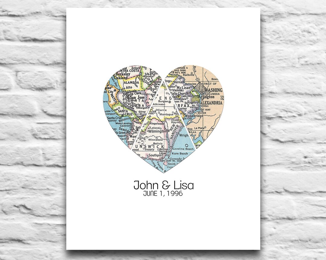 Custom Wedding Couple 3 Maps Split Heart DIGITAL DOWNLOAD You 2 Print ...