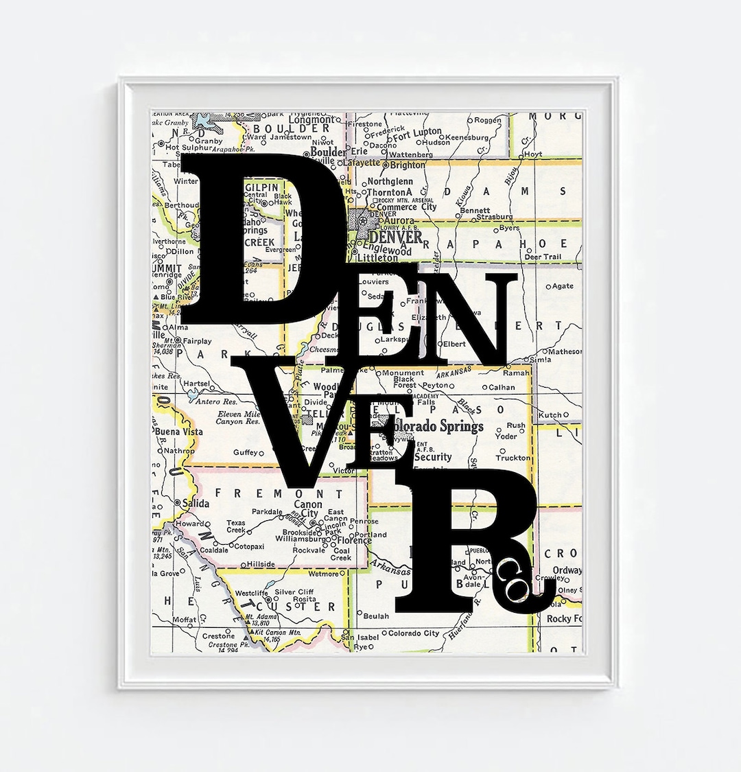 Denver Colorado Typography Vintage Map ART PRINT, Denver Gift, Mountain ...