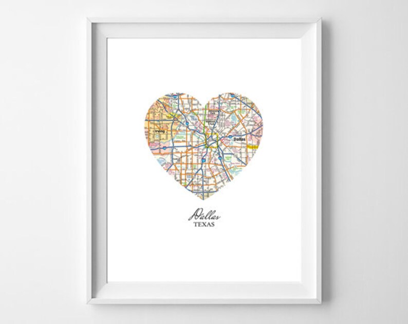 Dallas Texas Vintage Heart Map DIGITAL DOWNLOAD for You 2 - Etsy