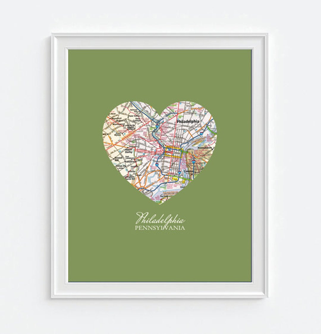 Philadelphia Pennsylvania Heart Vintage Map ART PRINT, Philadelphia ...