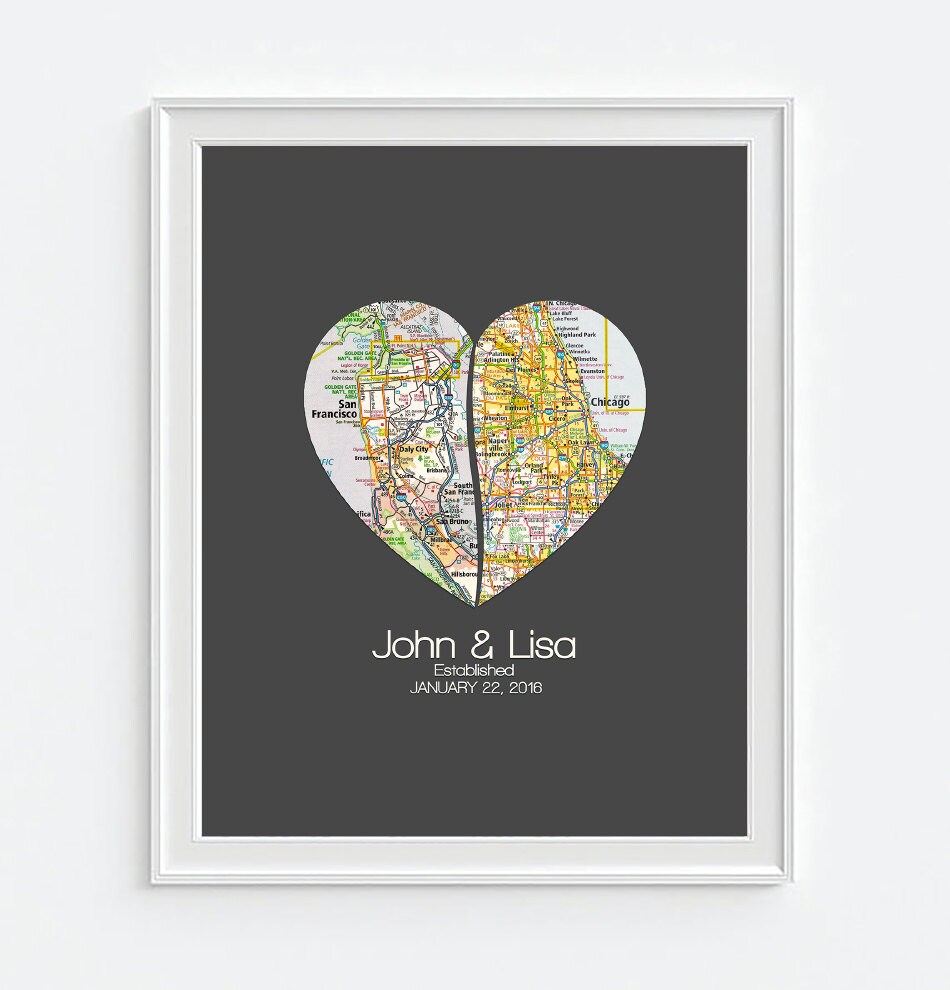 Custom Wedding Couple 2 Maps Split Heart DIGITAL DOWNLOAD You 2 Print ...