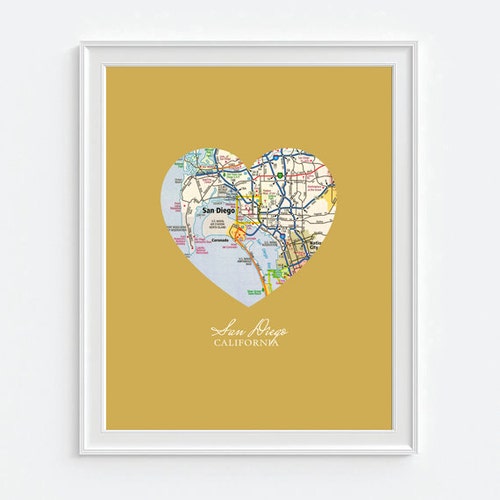 San Diego California Heart Vintage Map ART PRINT San Diego - Etsy