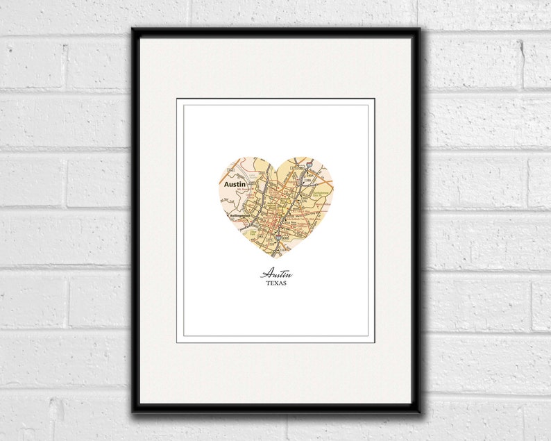 Austin Texas Heart Map DIGITAL DOWNLOAD for You 2 Print City | Etsy