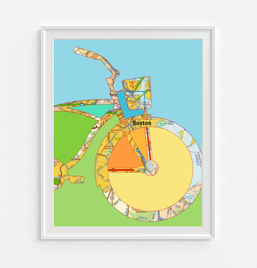 Boston Bicycle Map Art Print, Vintage Cycling Gift - Etsy