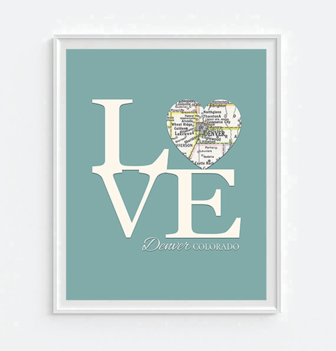 Denver Colorado LOVE Vintage Heart Map ART PRINT City State - Etsy