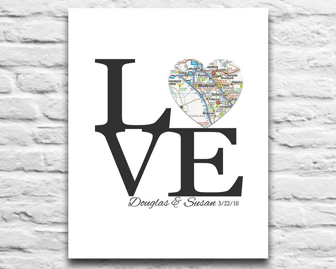 Custom Love Heart Map Art DIGITAL DOWNLOAD for You 2 Print, Wedding ...