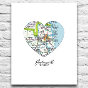 Jacksonville Florida Heart Vintage Map ART PRINT, Florida Vacation ...