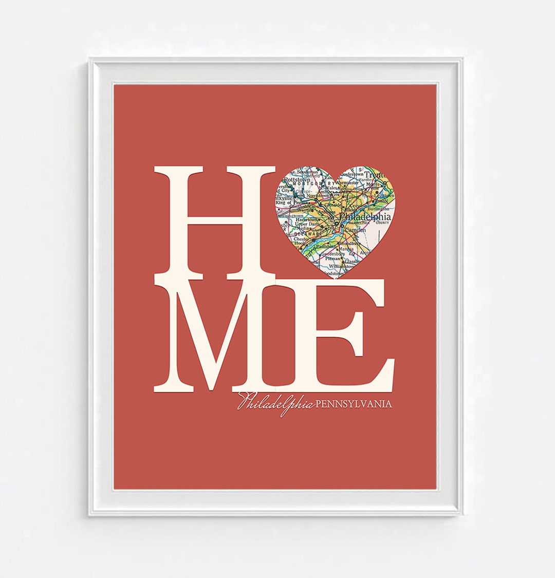 Philadelphia Pennsylvania Heart Vintage Map ART PRINT City Map ...