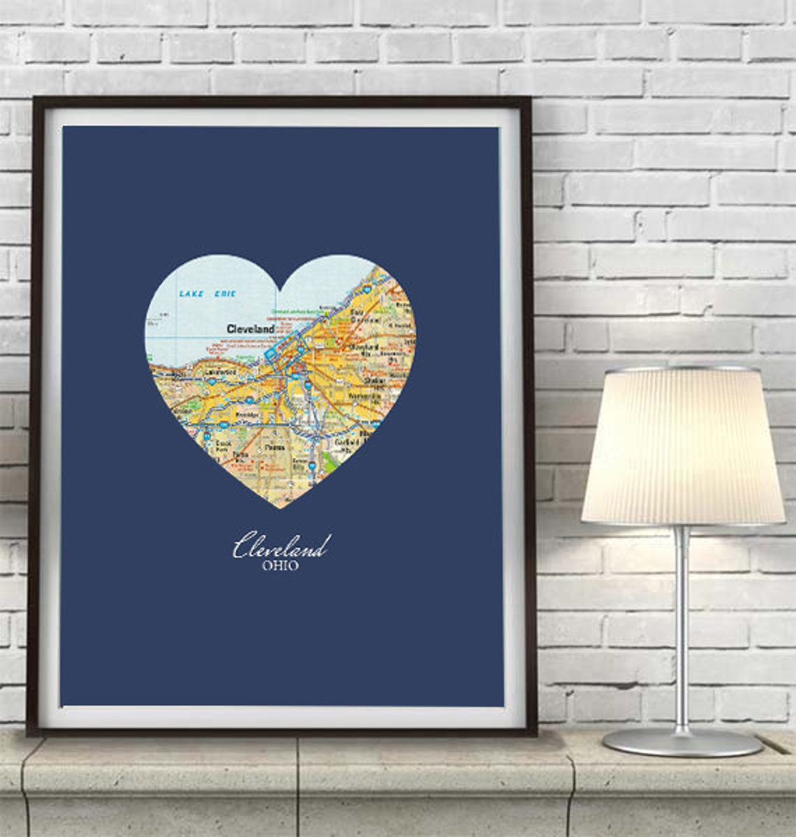 Cleveland Ohio Heart Vintage Map ART PRINT, Cleveland Cavaliers Browns ...