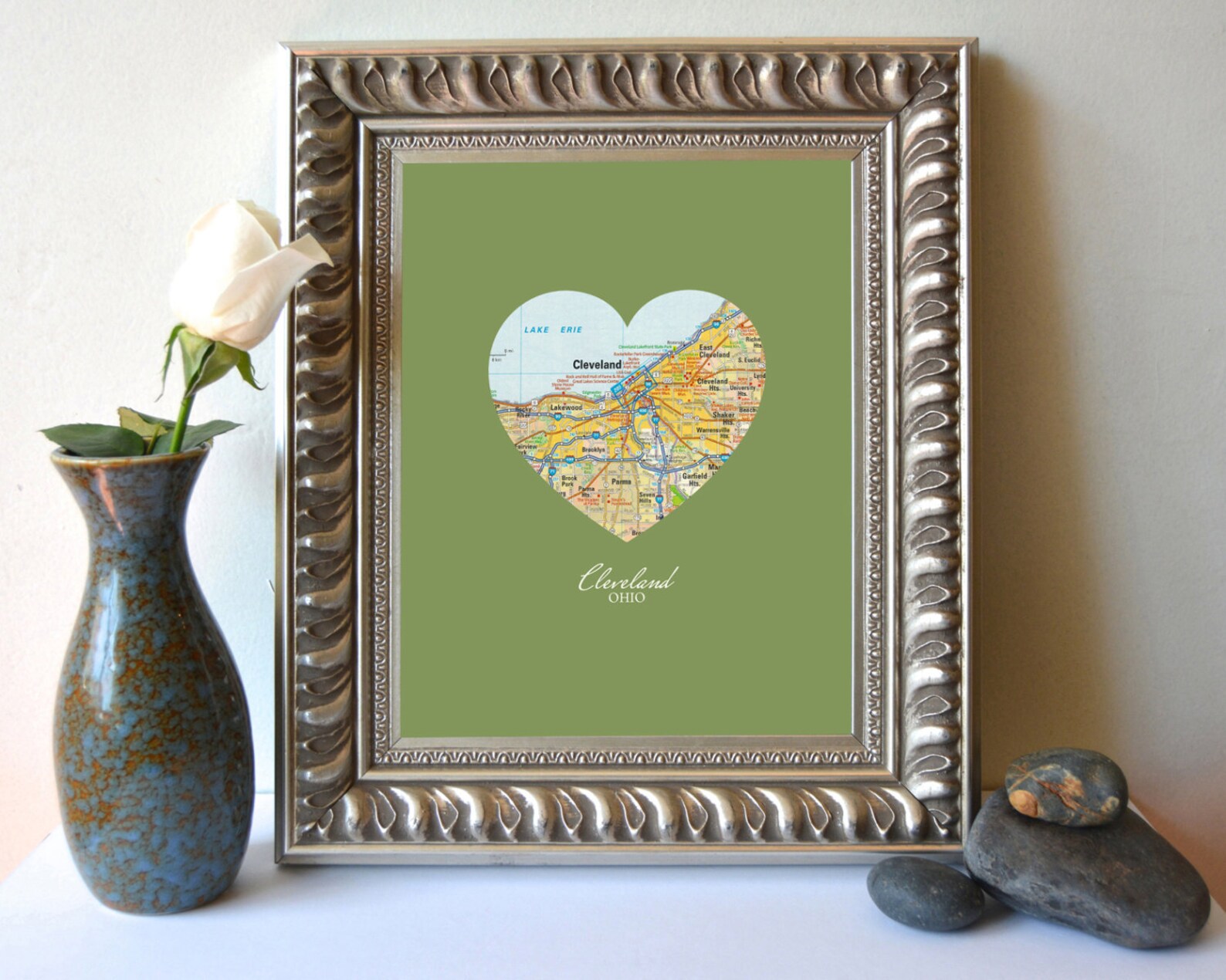 Cleveland Ohio Heart Vintage Map ART PRINT, Cleveland Cavaliers Browns ...