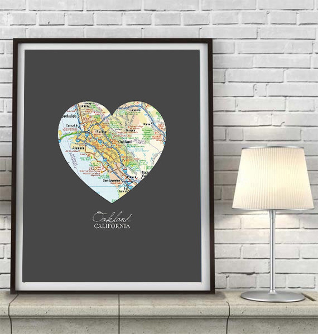 Oakland California Heart Vintage Map ART PRINT, San Francisco, Bay Area ...