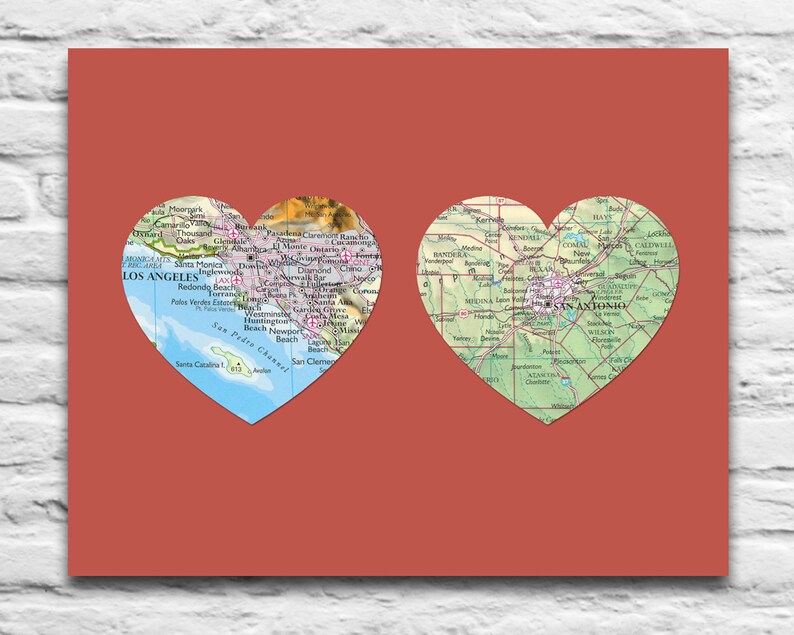 First Anniversary Gift Romantic Heart Maps With YOUR 2 - Etsy
