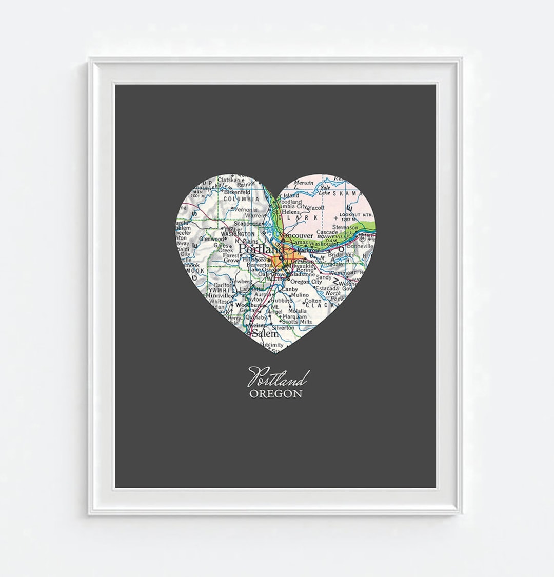 Portland Oregon Heart Vintage Map ART PRINT, Portland, Oregon Ducks ...