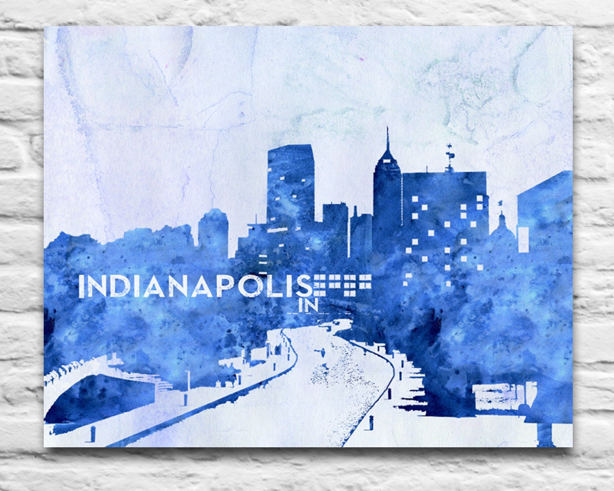 Indianapolis Indiana Skyline Cityscape Watercolor Ink blot Art | Etsy