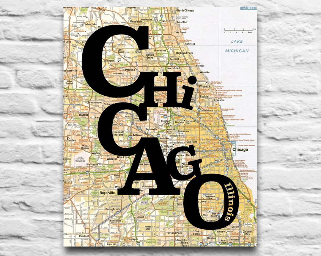 Chicago Illinois Typography Map DIGITAL DOWNLOAD for You 2 Print City ...