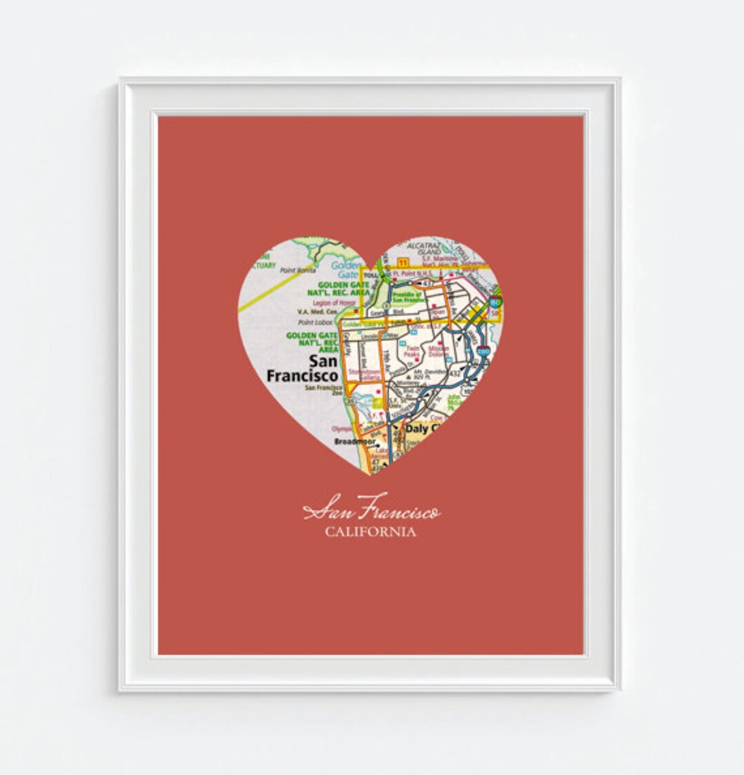 San Francisco California Heart Map ART PRINT, San Francisco Art ...