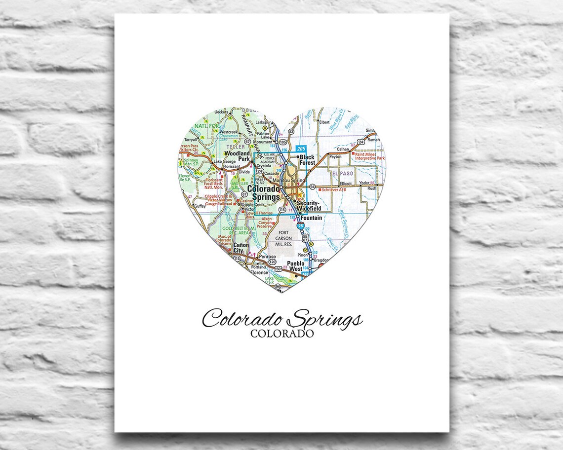 Colorado Springs Heart Map Art Print, Retro Style - Etsy