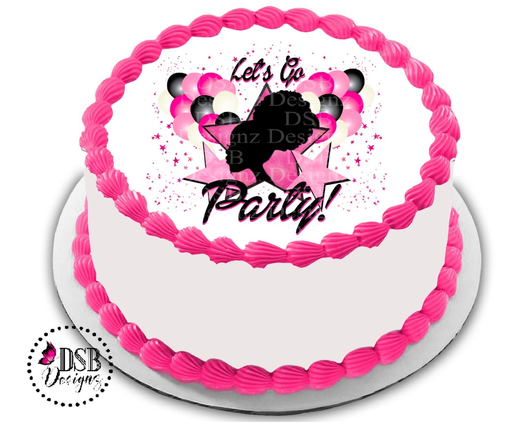 Afro Puff Edible Topper, Let’s Go Party Edible Cake Topper, Edible ...
