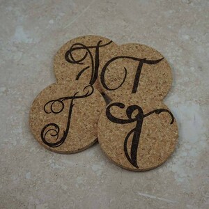 Monogram Initial Coasters ~ Cork Coaster Set ~ Laser Engraved Cork ...