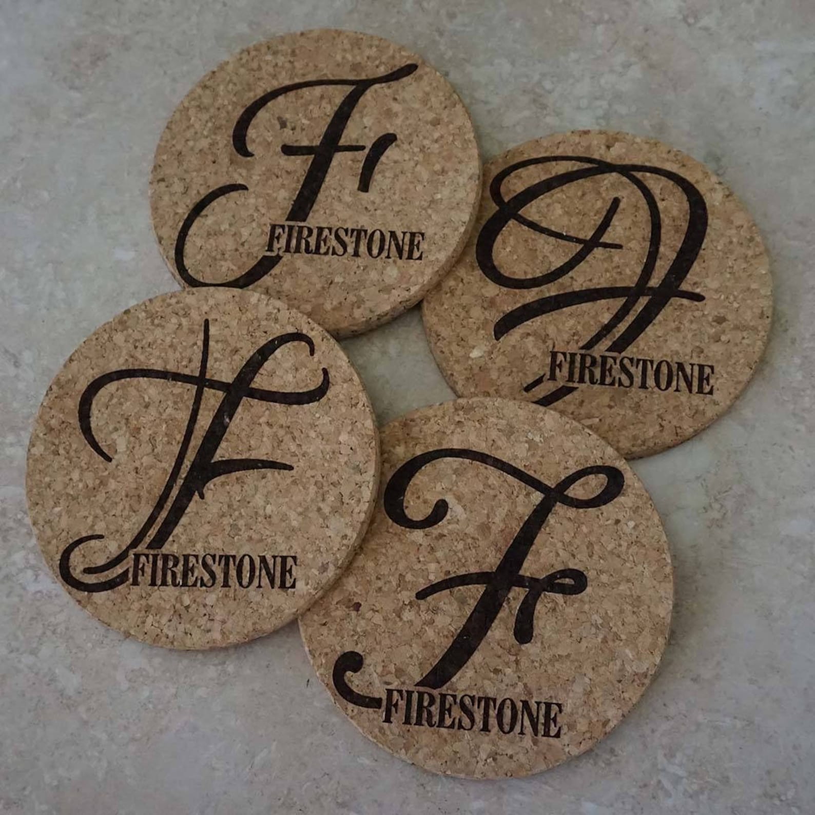 Initial Coasters Initial With Last Name Cork Coaster Set - Etsy
