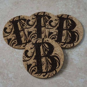 Monogram Initial Coasters ~ Cork Coaster Set ~ Laser Etched Cork ...