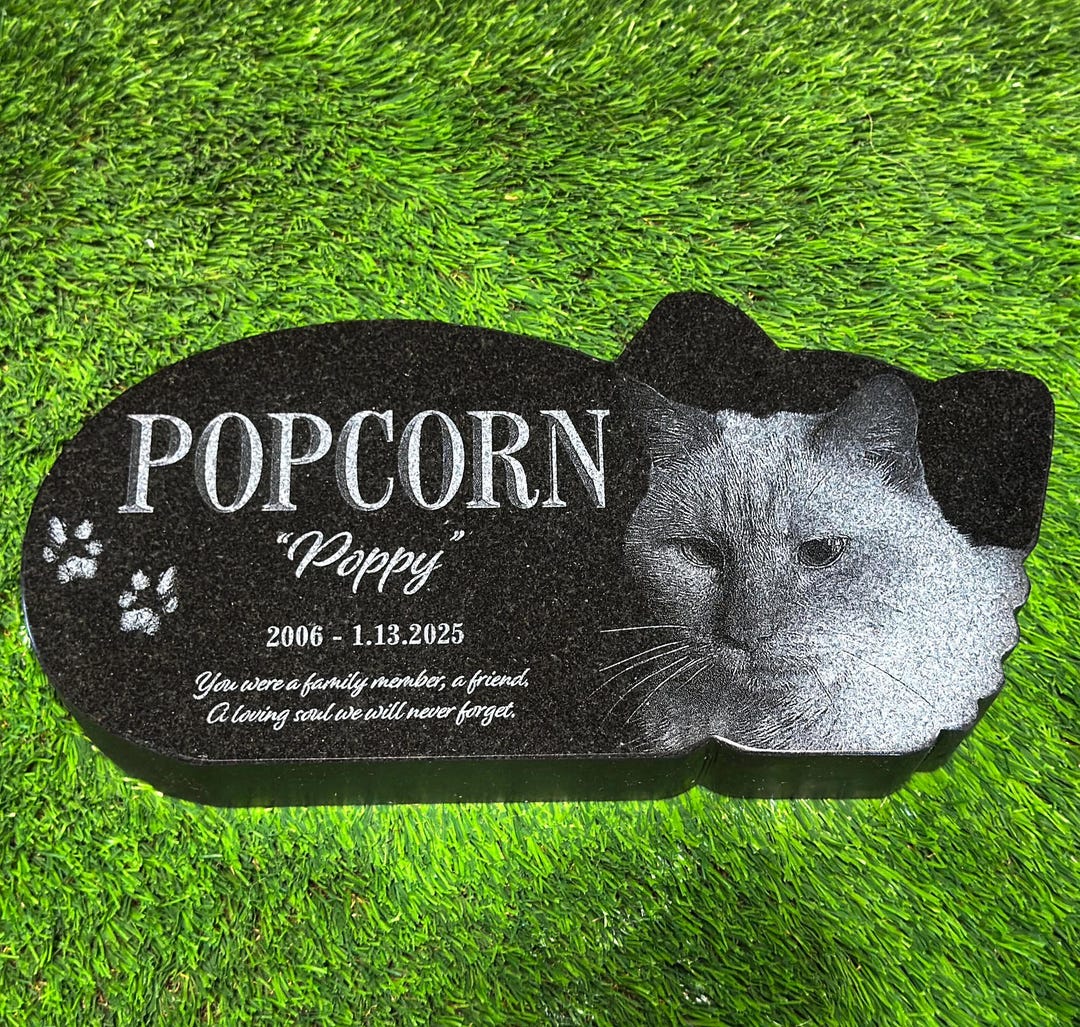 Cat Shaped Granite Pet Memorial ~ Granite Cat Memorial ~ Laser Engraved ...