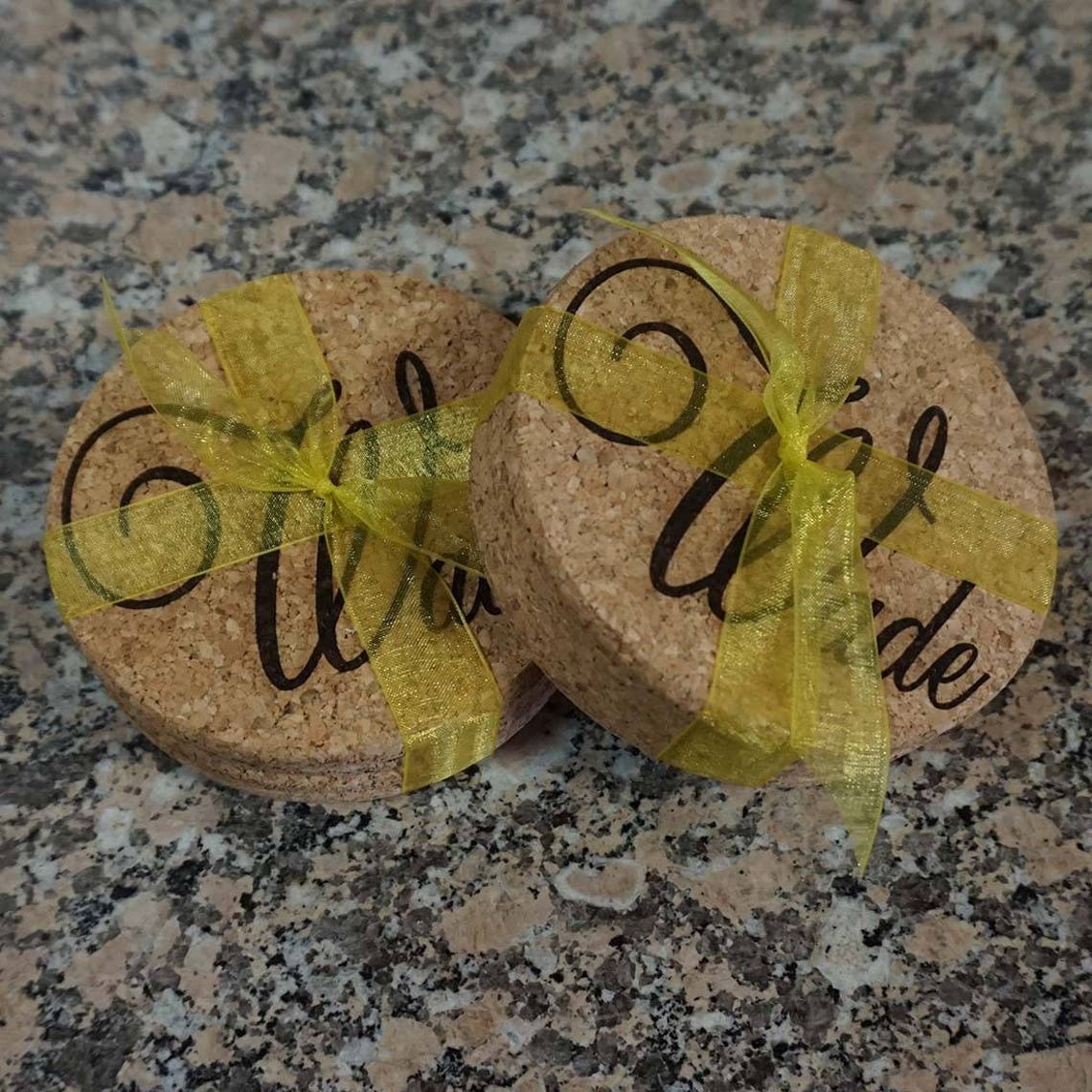 Initial Coasters Initial with Last Name Cork Coaster Set | Etsy