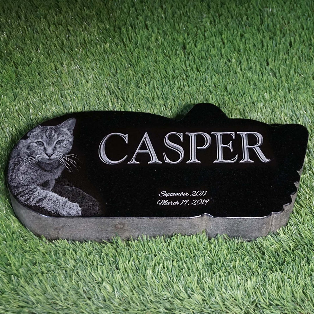 Cat Shaped Granite Pet Memorial ~ Granite Cat Memorial ~ Laser Engraved ...