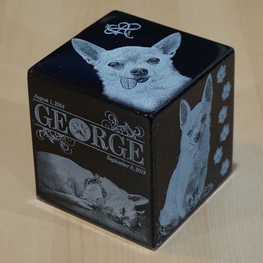 Small Cube Urn, Black Granite Pet Cremation Urn, Laser Engraved Photo ...