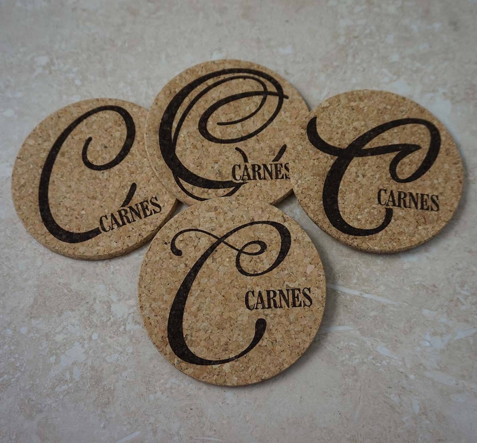 Initial Coasters Initial with Last Name Cork Coaster Set | Etsy