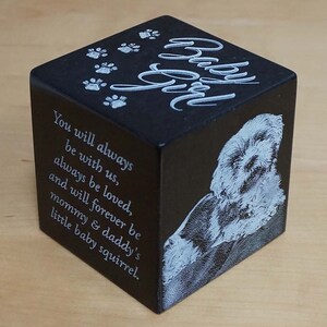 Small Cube Urn, Black Granite Pet Cremation Urn, Laser Engraved Photo ...