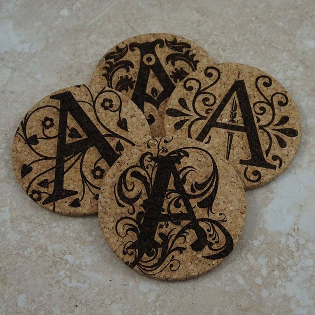 Monogram Initial Coasters ~ Cork Coaster Set ~ Laser Etched Cork ...