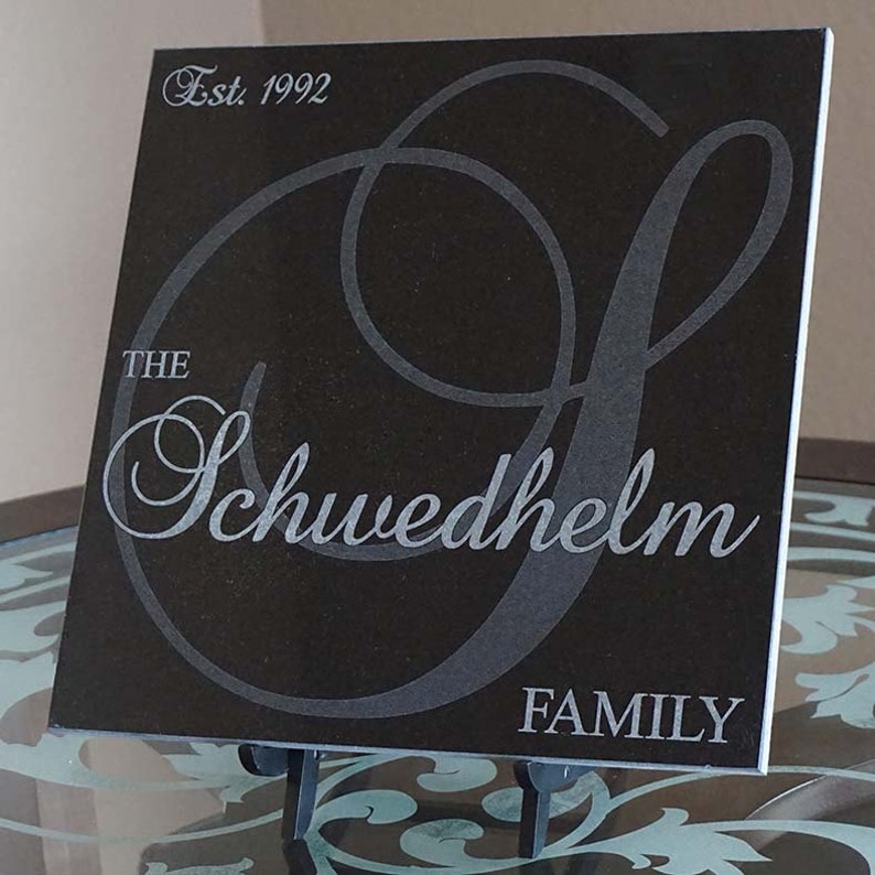 Engraved Granite Name Plaque Est. Date Monogram Tile | Etsy