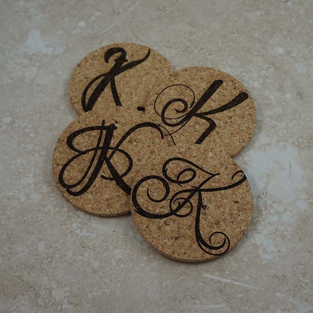 Monogram Initial Coasters ~ Cork Coaster Set ~ Laser Engraved Cork ...