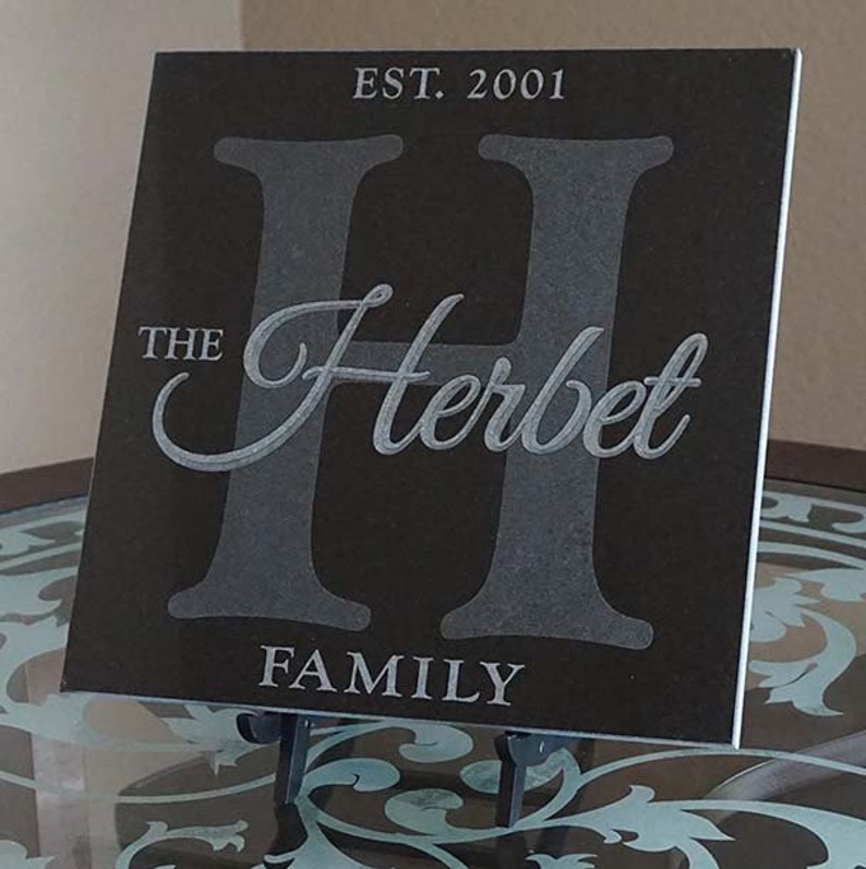 Engraved Granite Name Plaque Est. Date Monogram Tile | Etsy