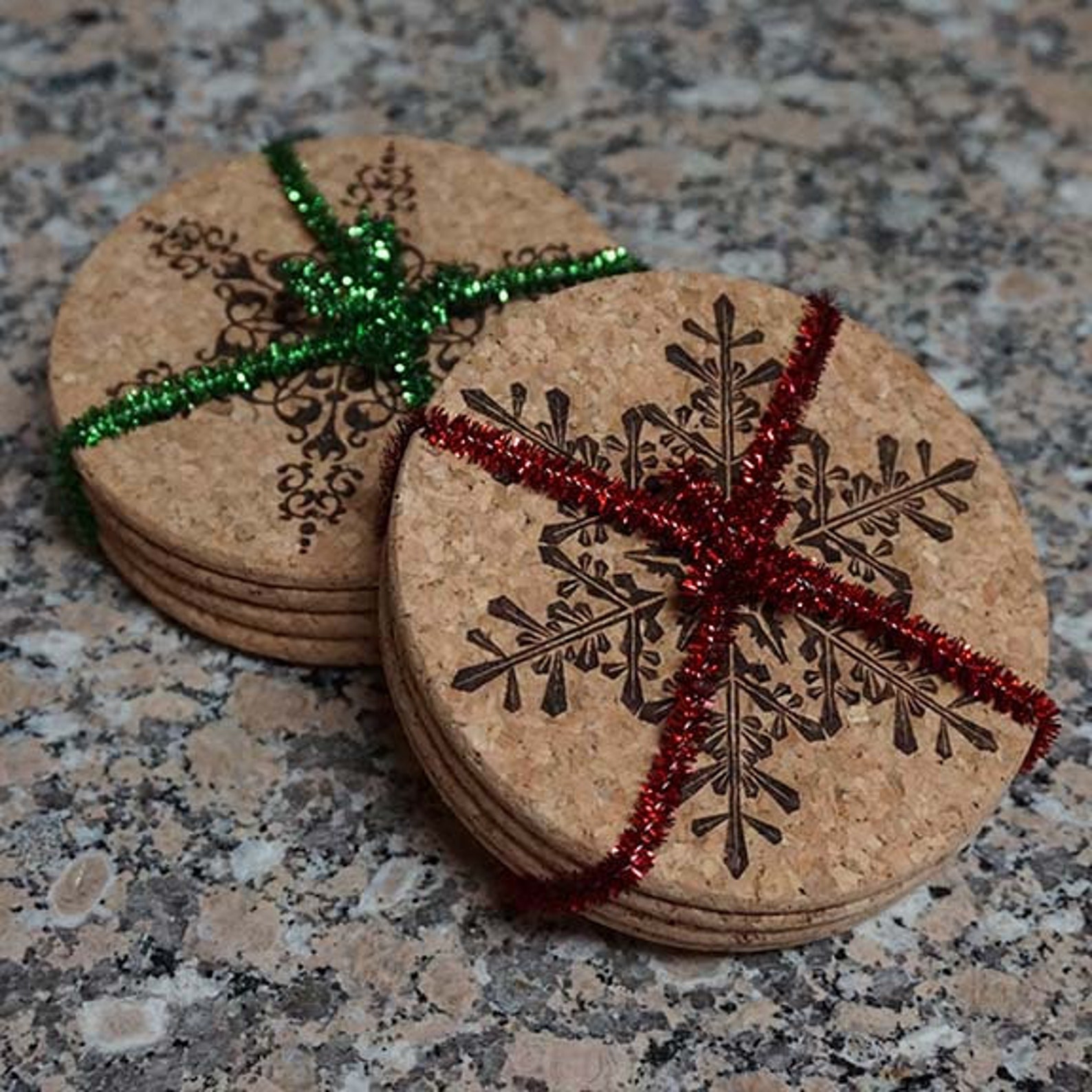 Cork Snowflake Coaster Set Laser Engraved Cork Coaster Set - Etsy
