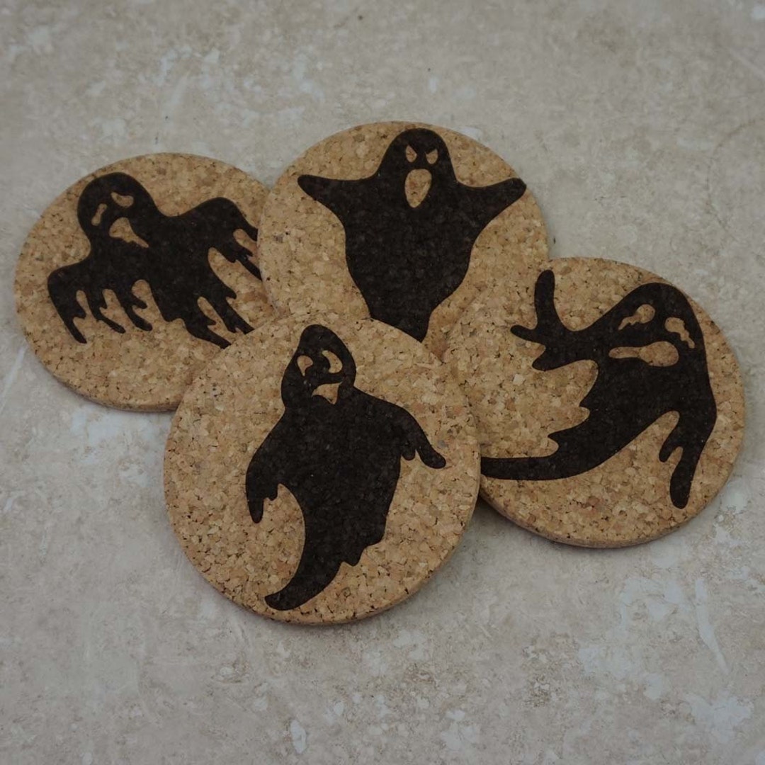 Ghost Coasters Halloween Coaster Set Laser Engraved Cork - Etsy