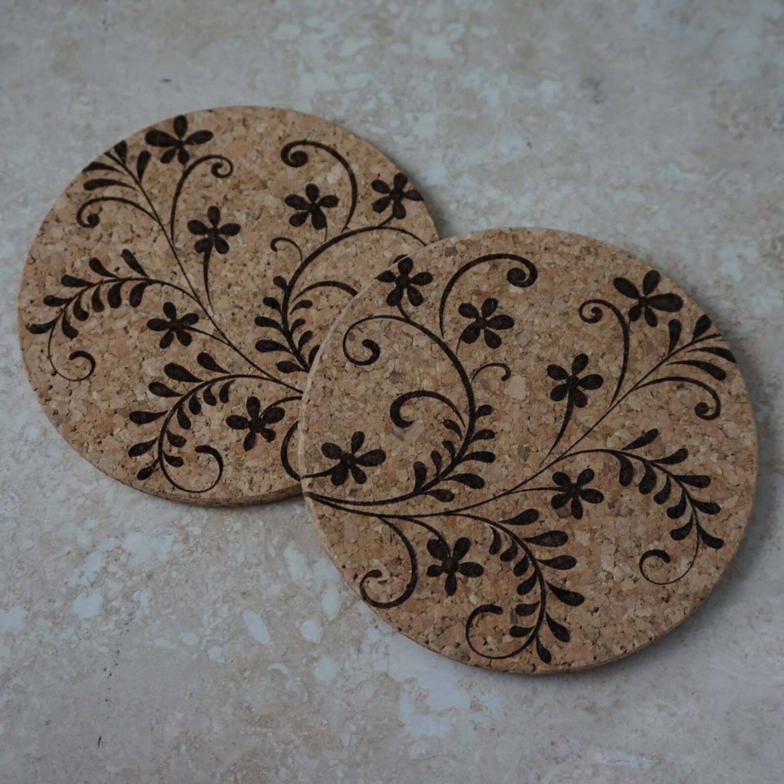 Flowered Cork Coasters ~ Family & Home ~ Cork Coaster Set ~ Laser ...
