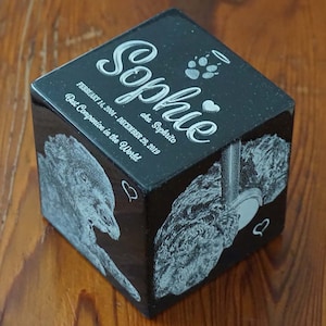 Small Cube Urn, Black Granite Pet Cremation Urn, Laser Engraved Photo ...