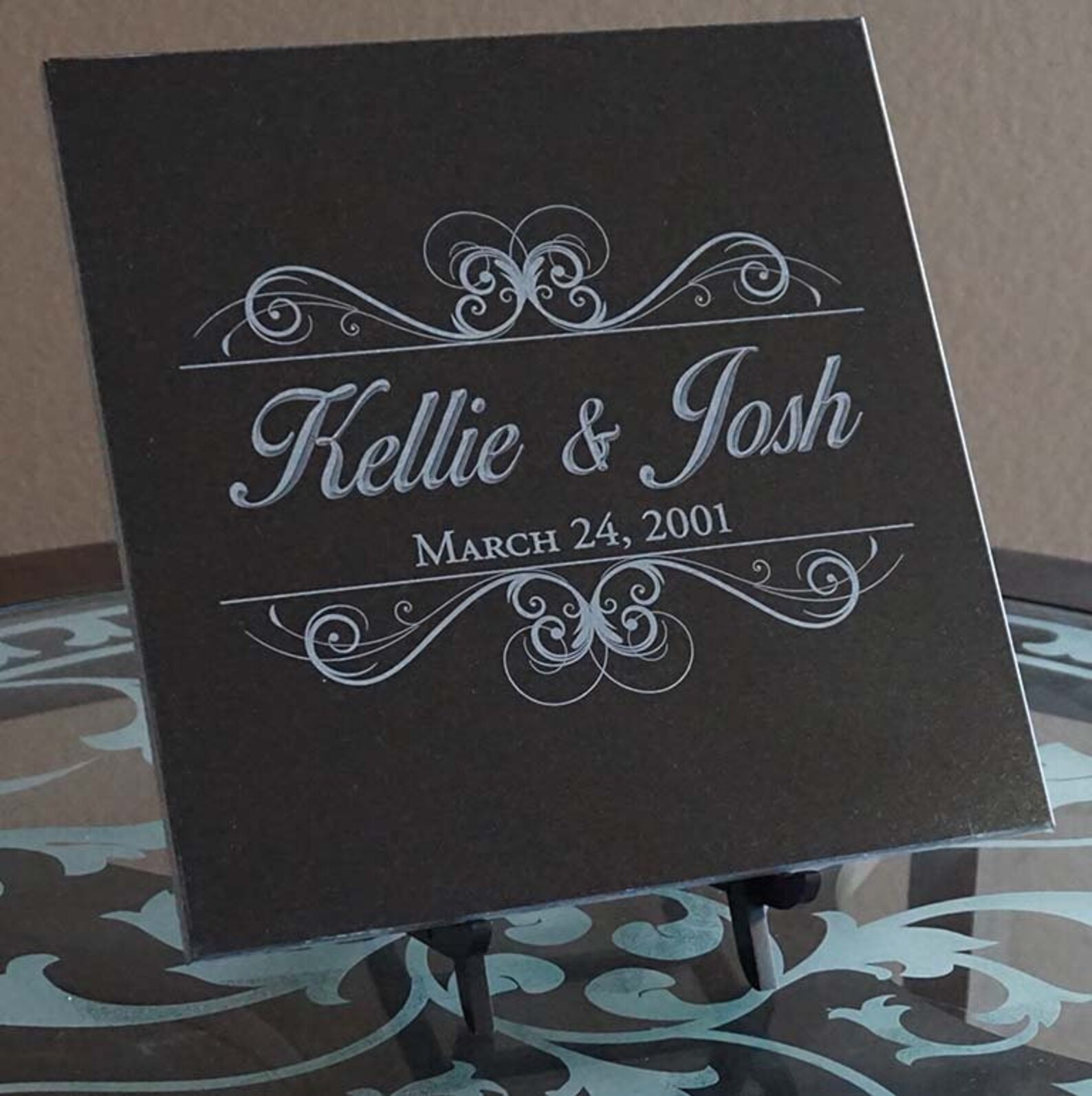 Monogram Name Plaque Est. Date Engraved Black Granite Tile - Etsy