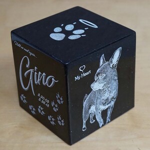 Small Cube Urn, Black Granite Pet Cremation Urn, Laser Engraved Photo ...