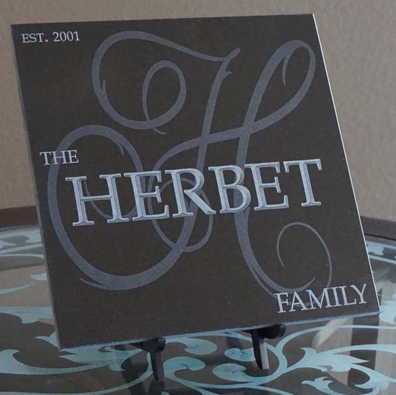 Engraved Granite Name Plaque Est. Date Monogram Tile | Etsy