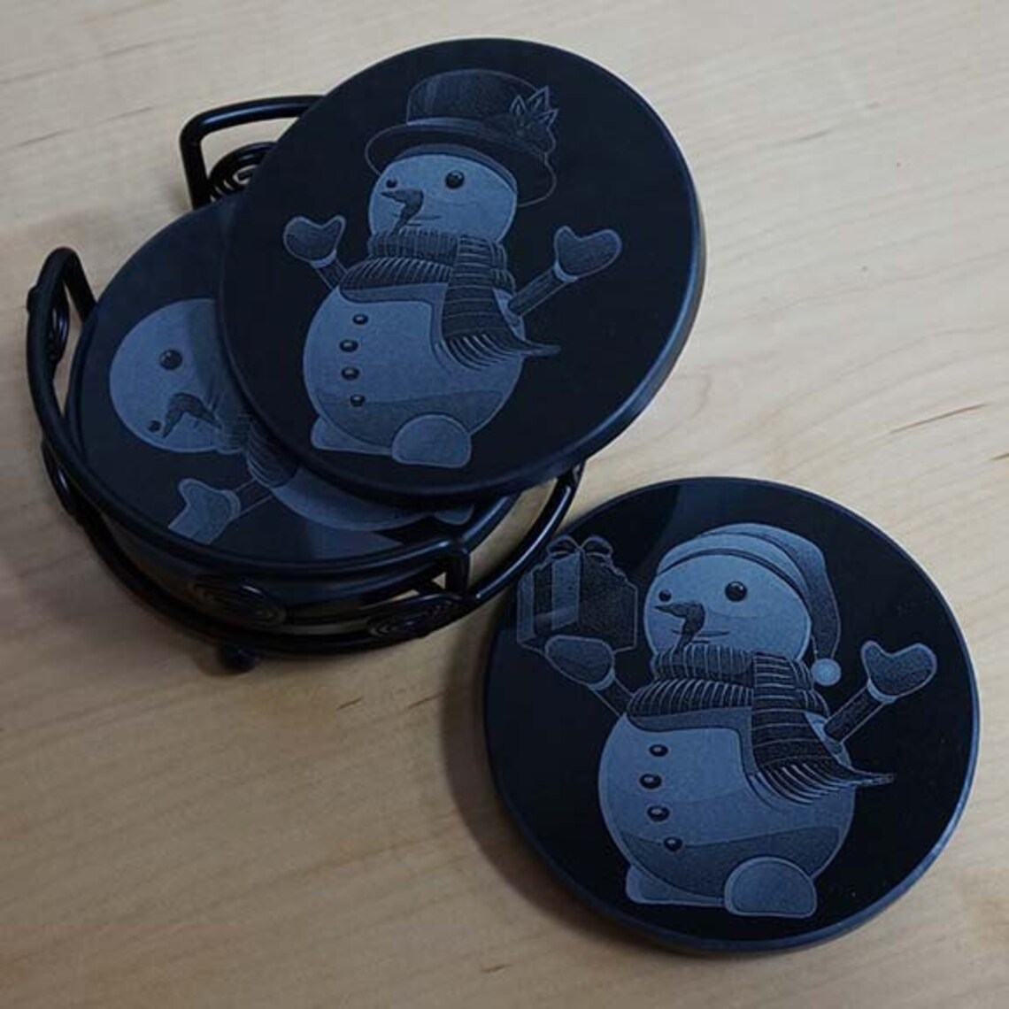 Black Marble Snowflake Coaster Set Laser Engraved | Etsy
