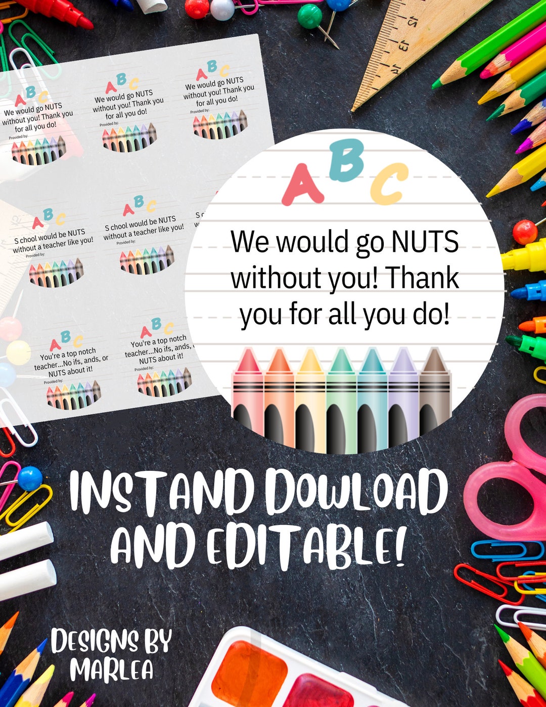 Teacher Appreciation Tags for Nuts...pto Tags..diy Teacher Gift Tags ...