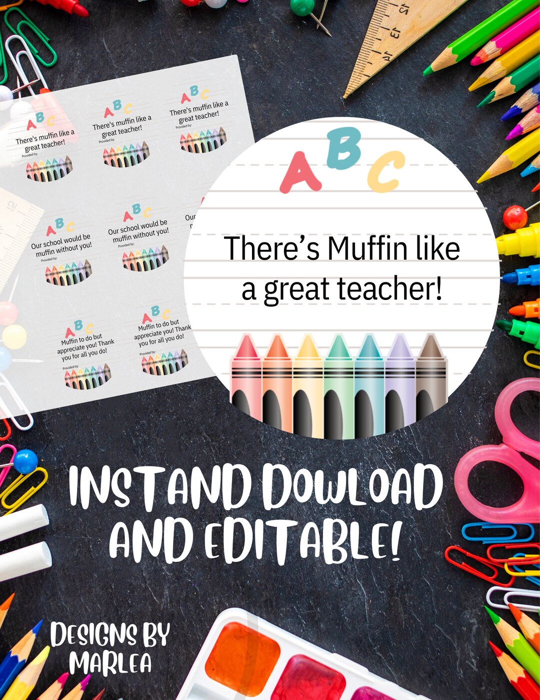 Teacher Appreciation Tags for Muffin Bag/ Bar...pto Tags..diy Teacher ...