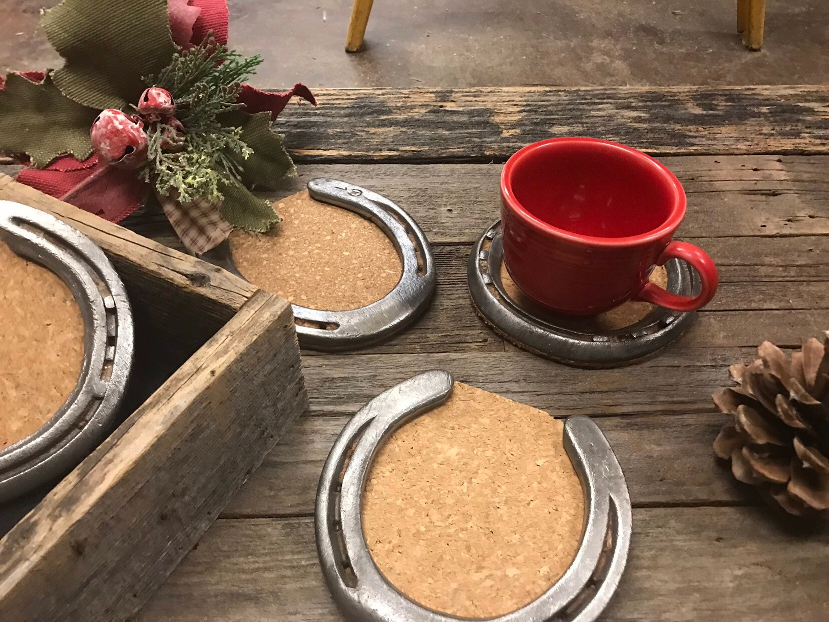 Horseshoe Horse Shoe Coasters in Rustic Cedar Box - Etsy