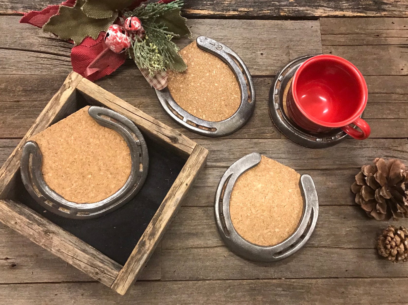 Horseshoe Horse Shoe Coasters in Rustic Cedar Box - Etsy