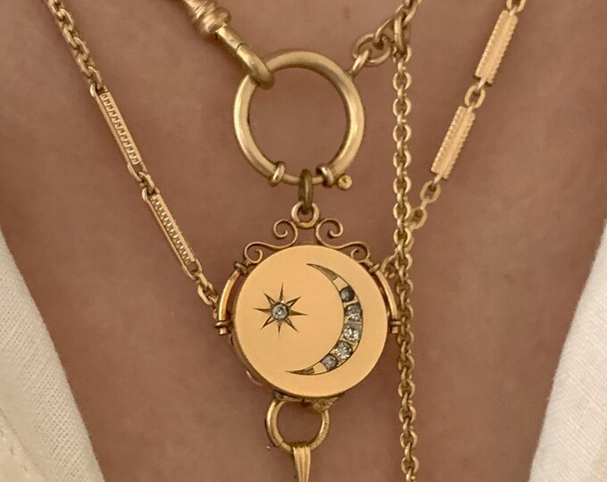 Vintage Victorian Crescent Moon and Star Locket, Gold Filled Celestial ...